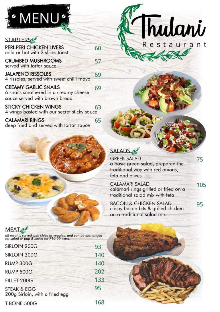 Restaurant Menu – Thulani Resort
